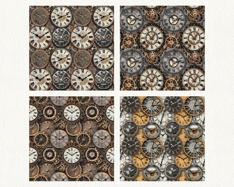 Steampunk Clock Face Pattern Seamless Digital Papers Printable ...