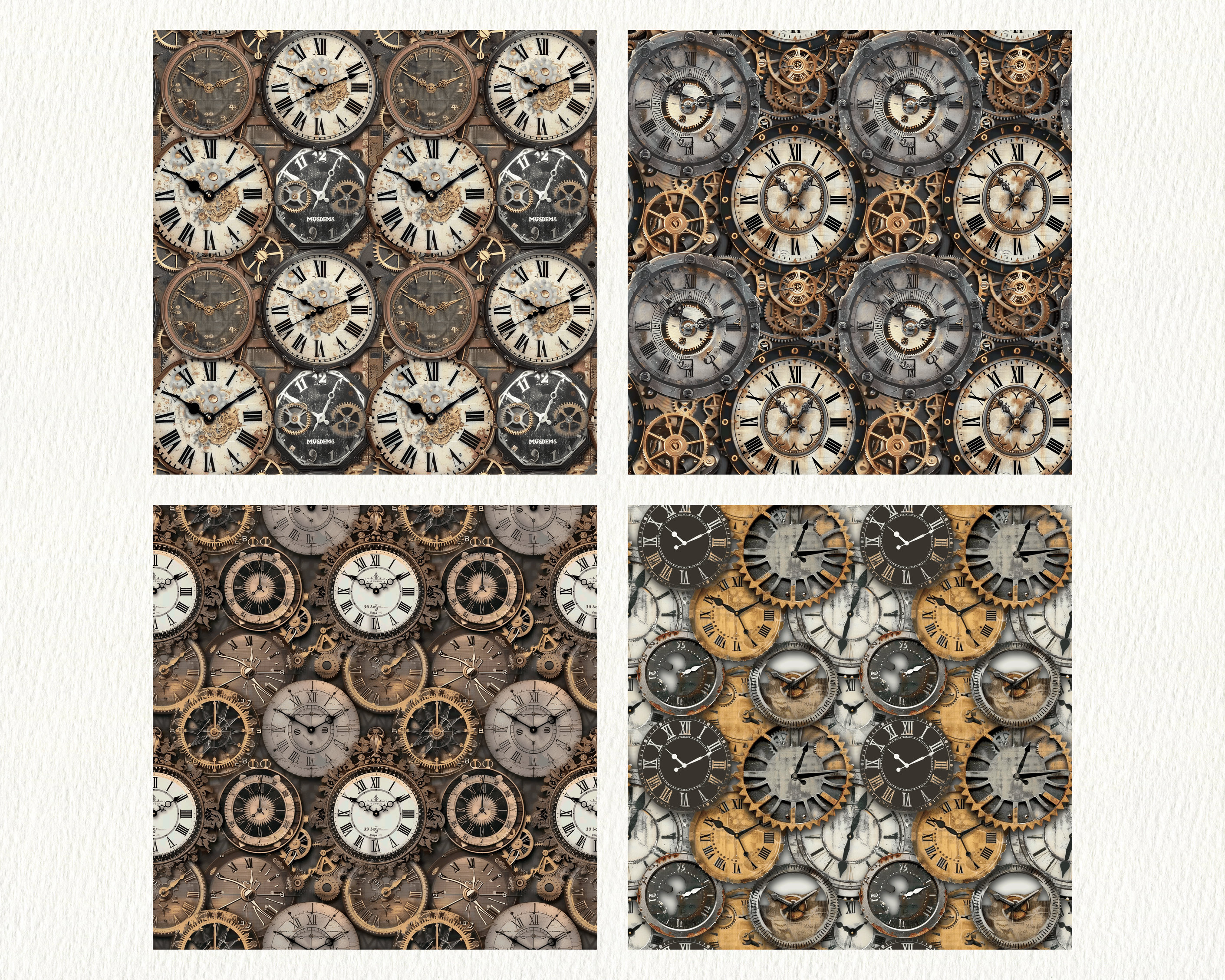Steampunk Clock Face Pattern Seamless Digital Papers - Printable ...