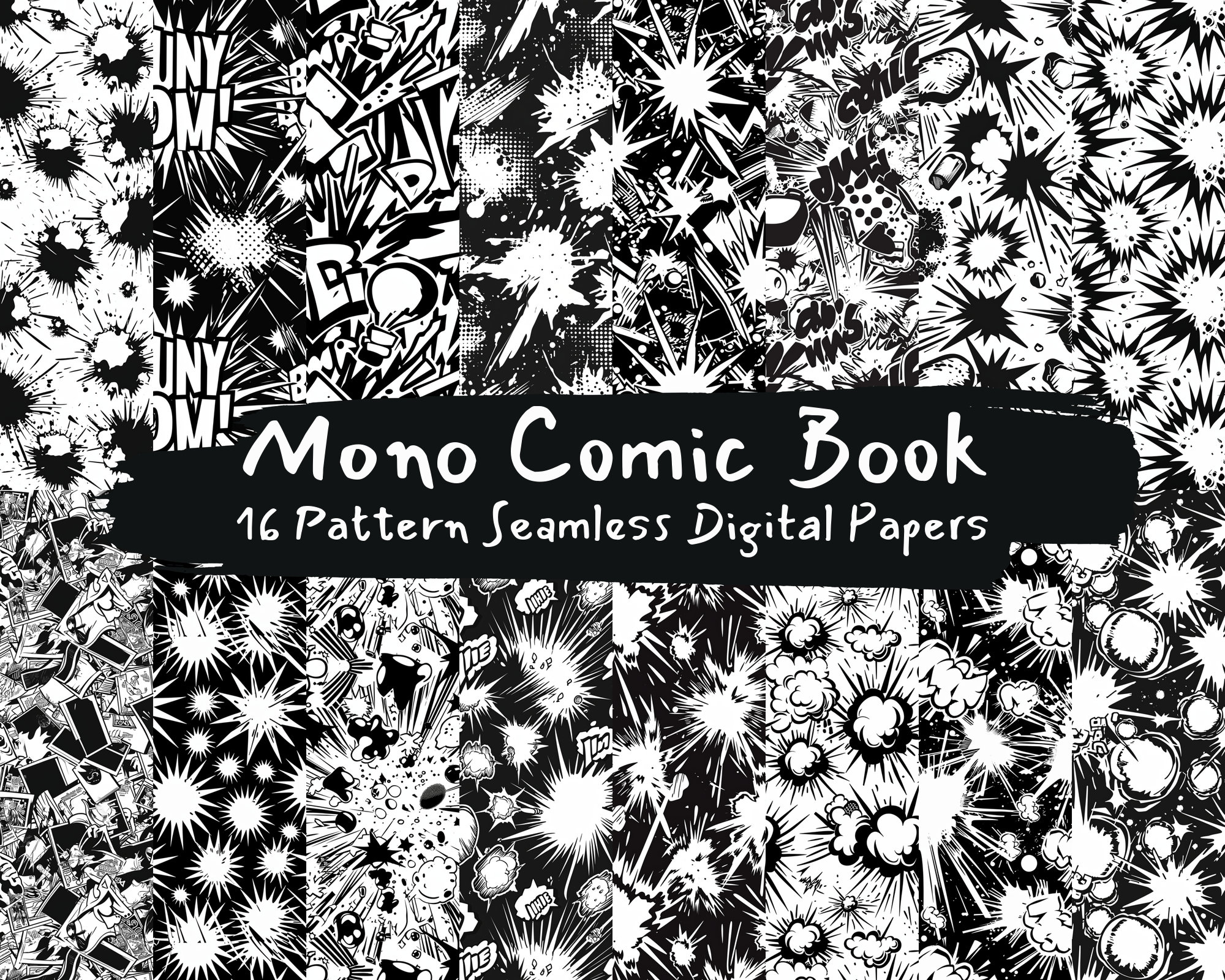 Mono Comic Book Pattern Seamless Digital Papers Tile Patterns Printable ...