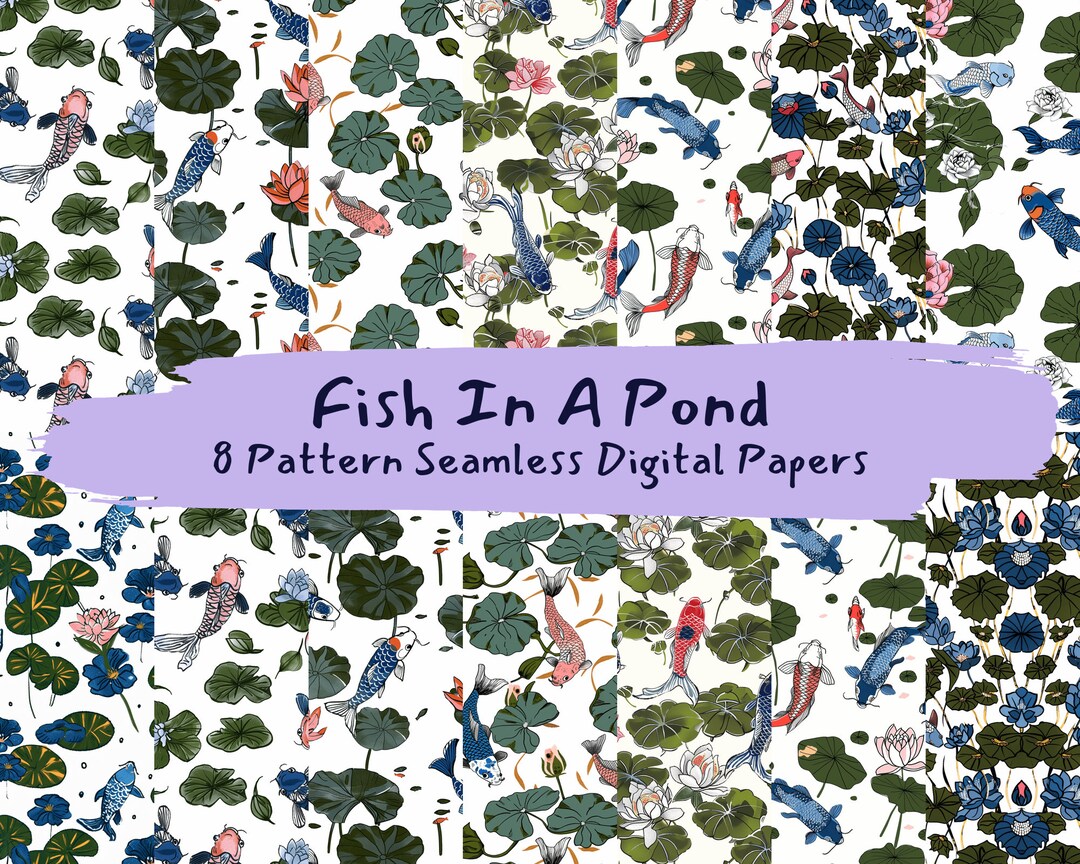 Fish in A Pond Pattern Seamless Digital Papers - Printable Scrapbook ...