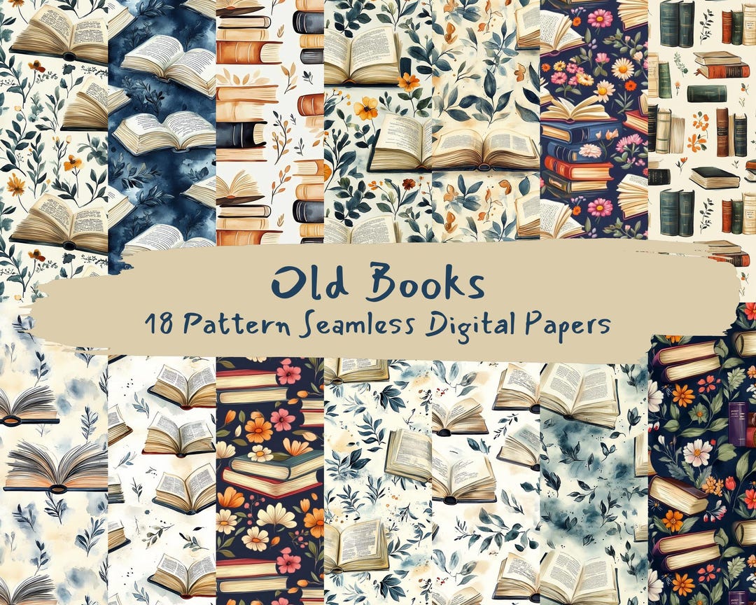 Old Books Pattern Seamless Digital Papers - Printable Scrapbook Paper ...