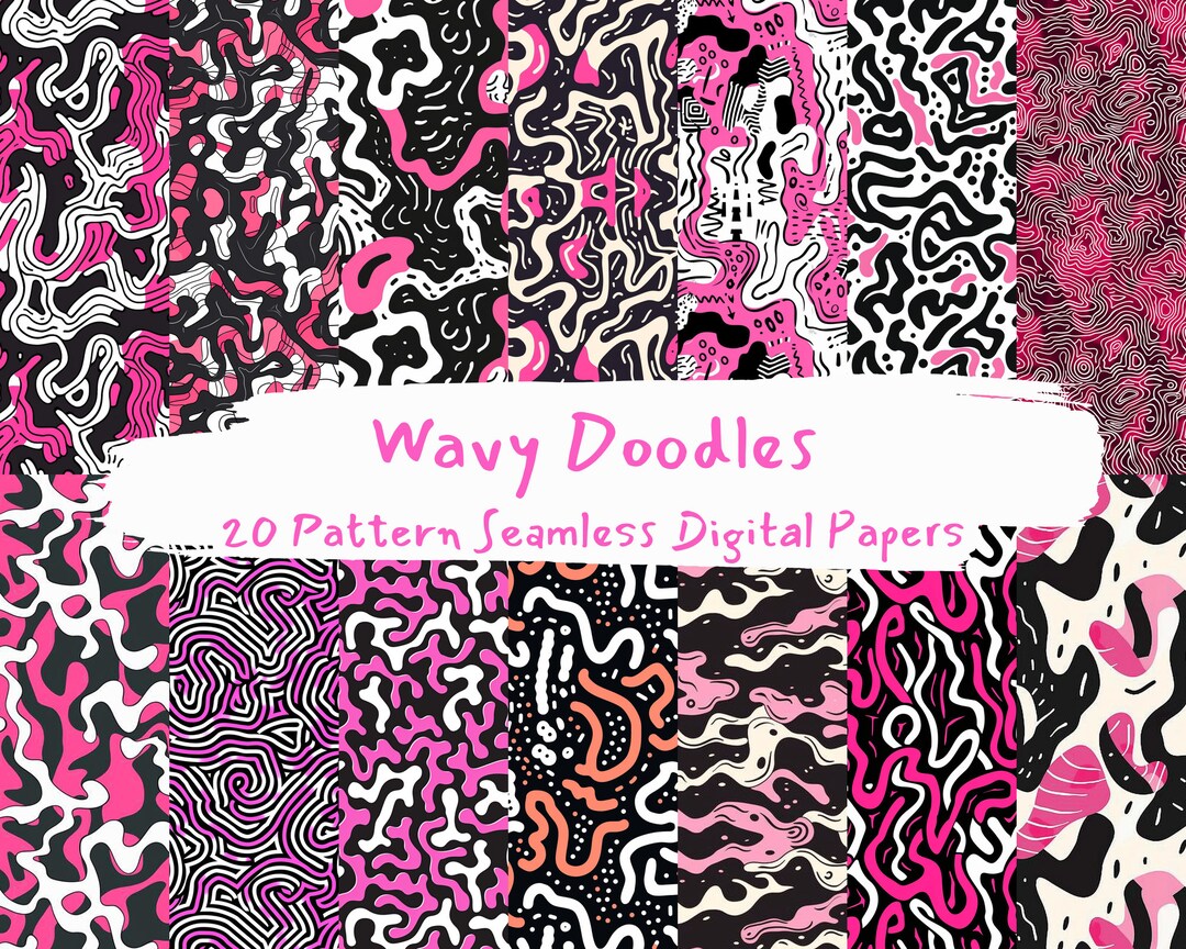 Wavy Doodles Pattern Seamless Digital Papers - Printable Scrapbook ...