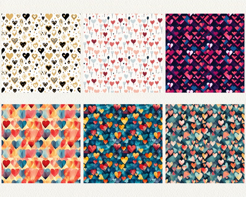 Geometric Heart Pattern Seamless Digital Papers Tile Patterns Printable ...