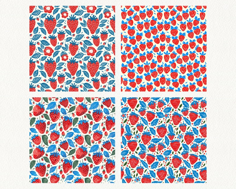 Flamboyant Strawberry Pattern Seamless Digital Papers Printable ...