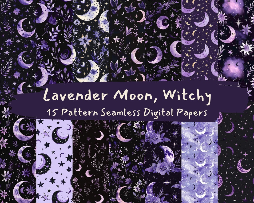 Lavender Moon, Witchy Pattern Seamless Digital Papers - Printable ...