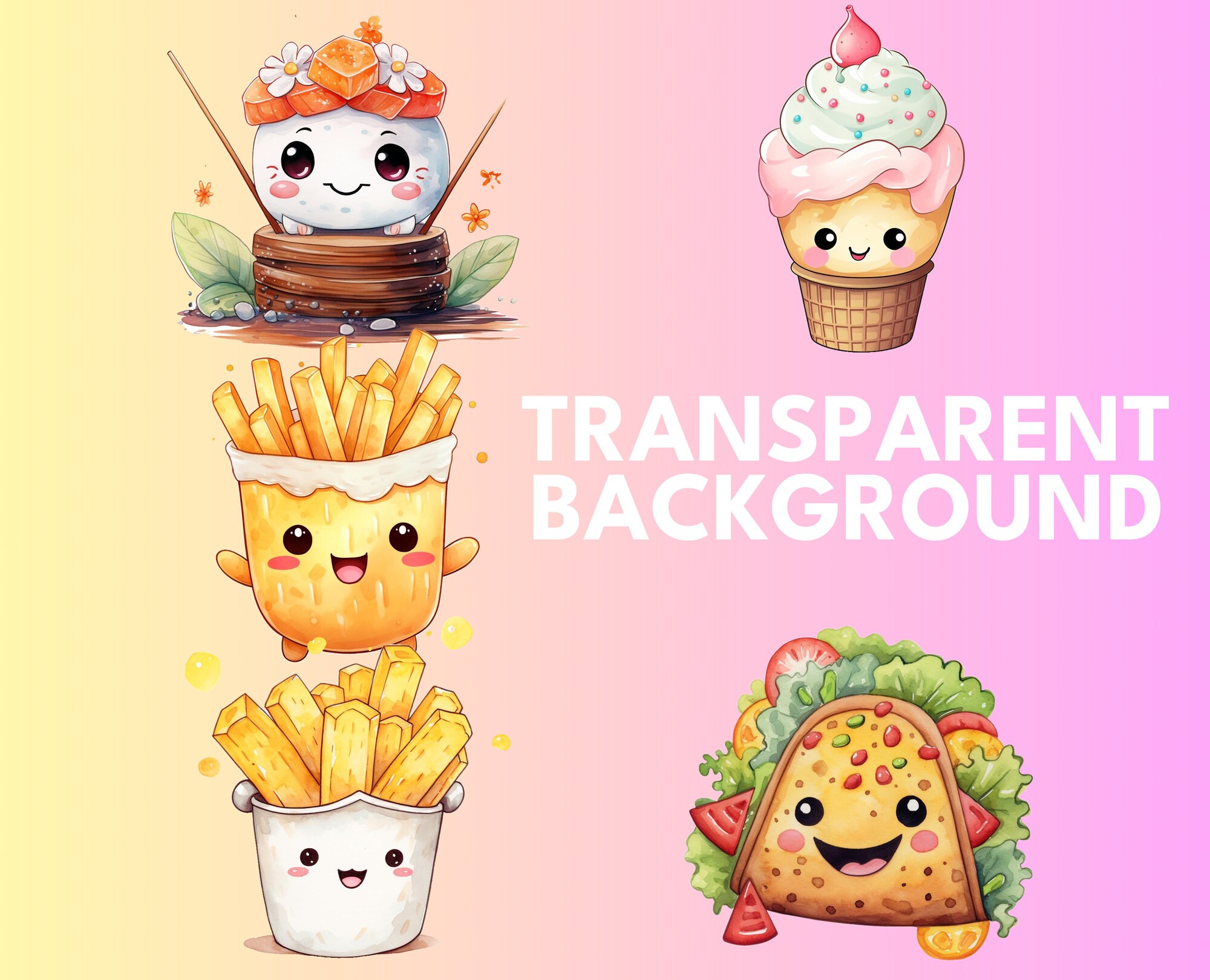 Cute Fast Food Digital Clipart Bundle in PNG Format Transparent Instant ...