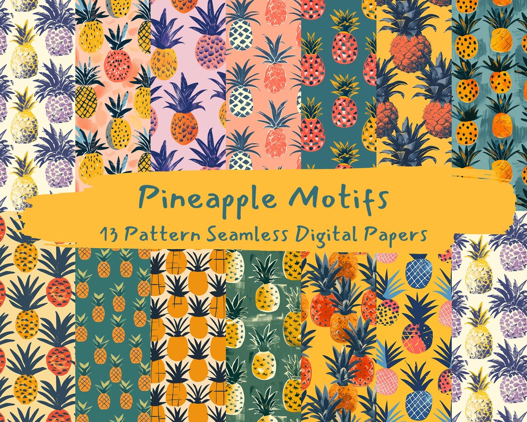 Pineapple Motifs Pattern Seamless Digital Papers - Printable Scrapbook ...
