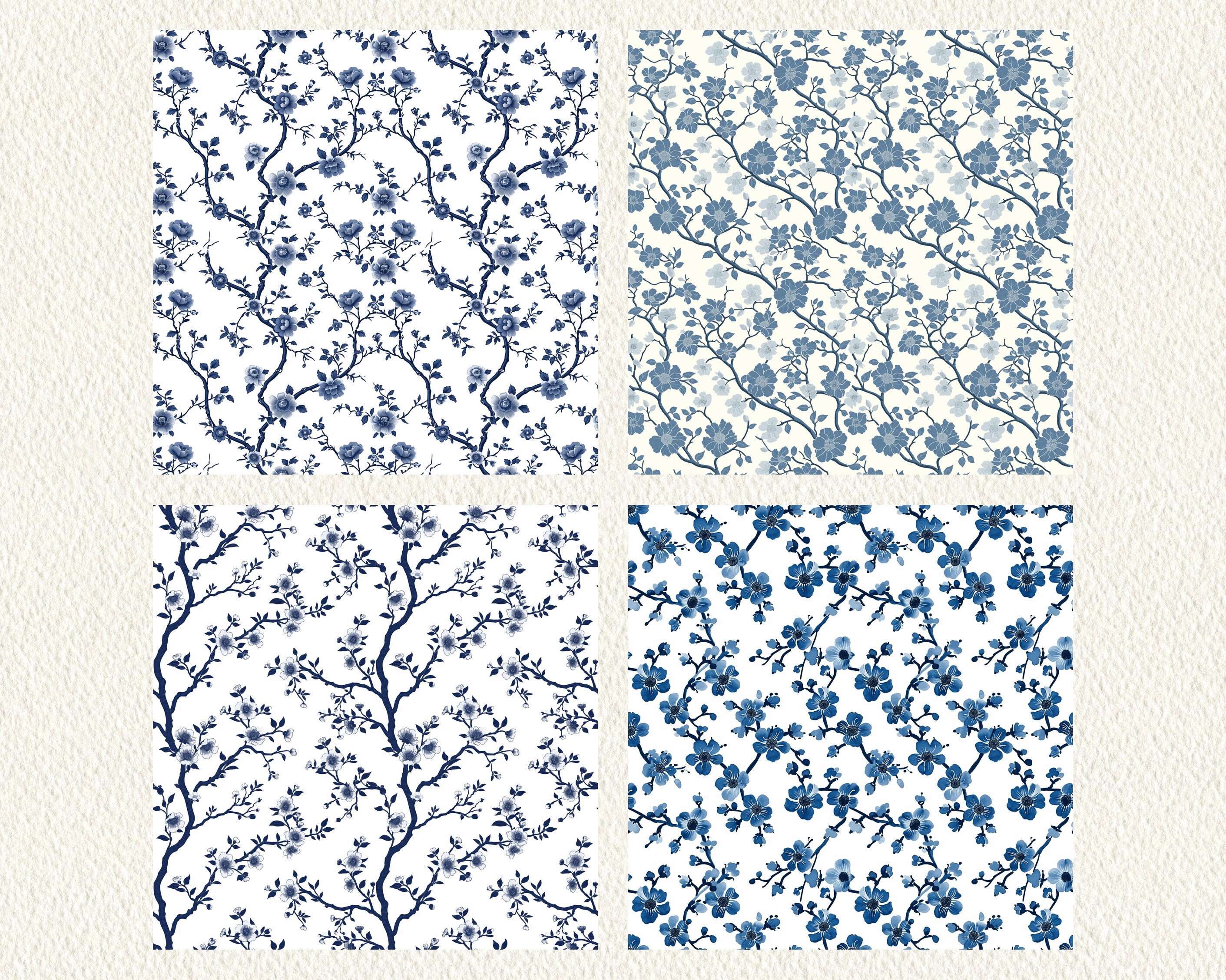 Minimalist Floral Chinoiserie Pattern Seamless Digital Papers ...