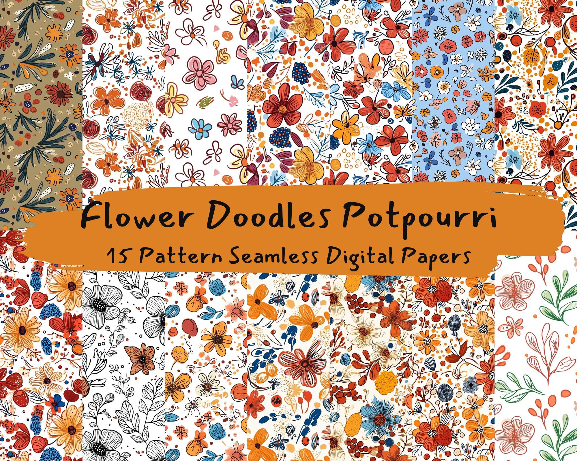 Flower Doodles Potpourri Pattern Seamless Digital Papers - Printable ...