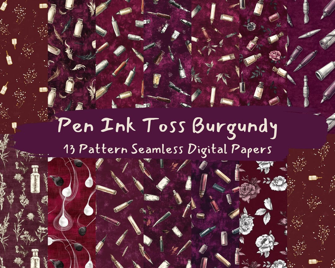 Pen Ink Toss Burgundy Pattern Seamless Digital Papers - Printable ...