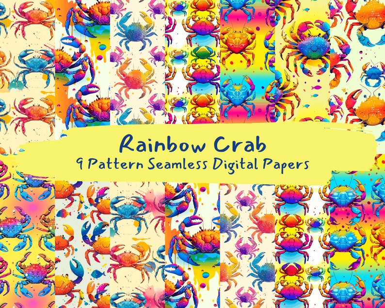 Rainbow Crab Pattern Seamless Digital Papers Printable Scrapbook Paper ...