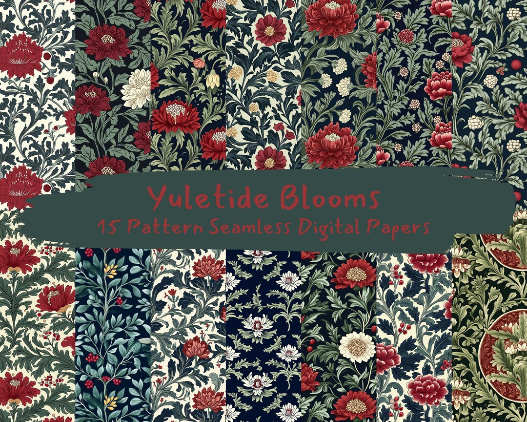 Yuletide Blooms Pattern Seamless Digital Papers - Printable Scrapbook ...