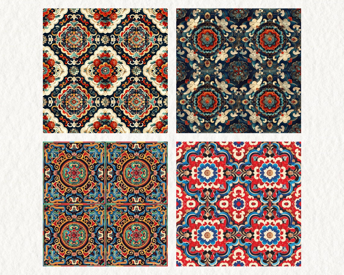 Mongolian Traditional Pattern Seamless Digital Papers Printable ...