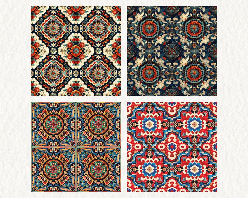 Mongolian Traditional Pattern Seamless Digital Papers Printable ...