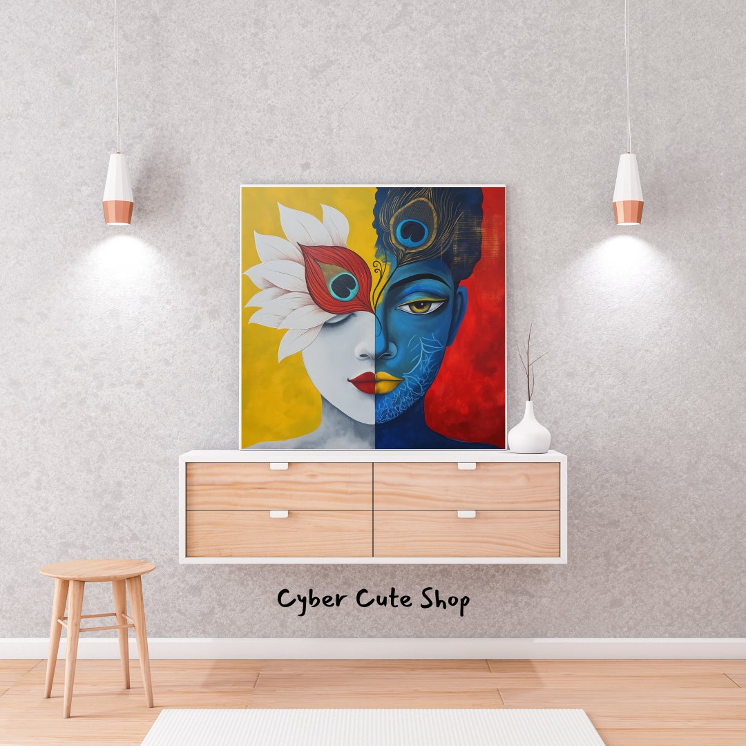 Krishna and Lotus: Spiritual Elegance - Divine Art Print, Mystical Wall ...