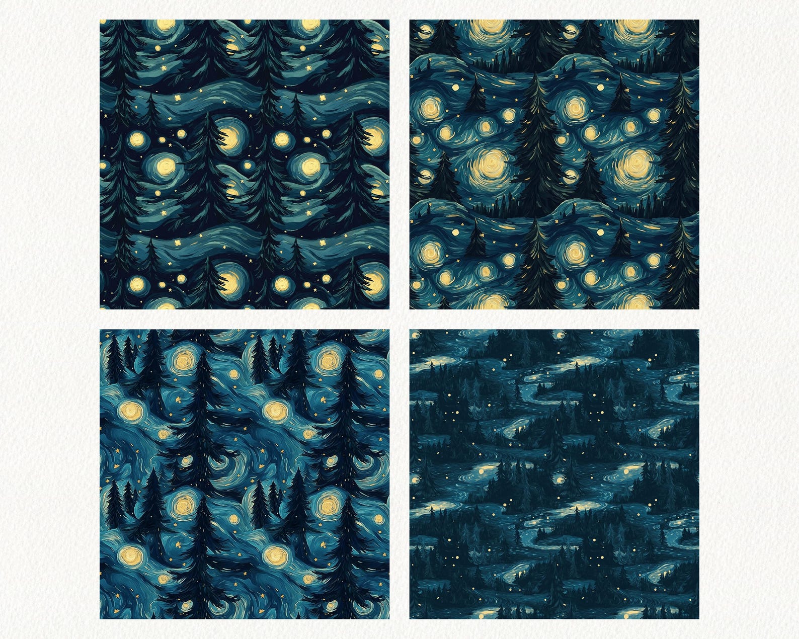Forest Starry Night Pattern Seamless Digital Papers - Printable ...