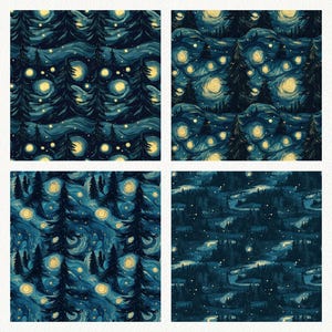 Forest Starry Night Pattern Seamless Digital Papers - Printable ...
