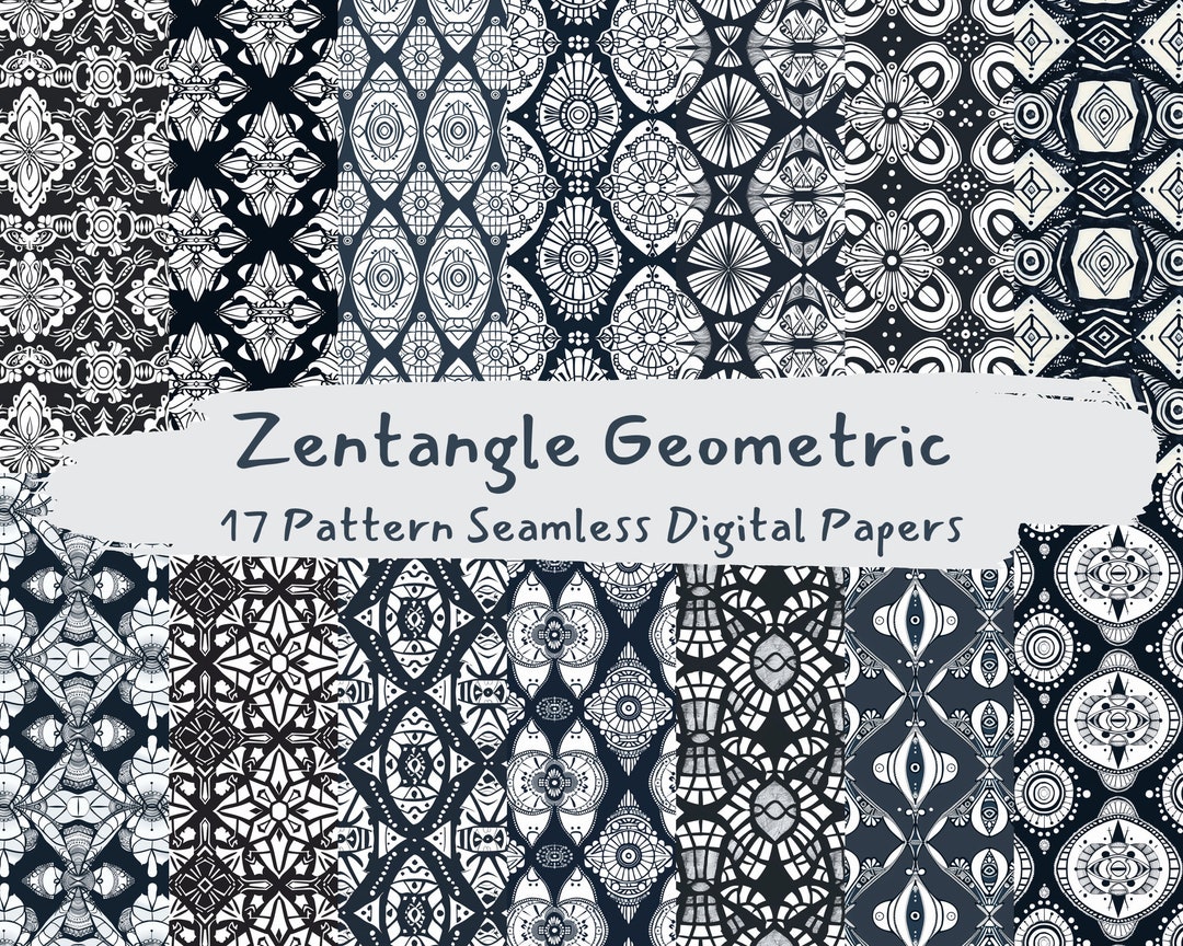 Zentangle Geometric Pattern Seamless Digital Papers - Printable ...