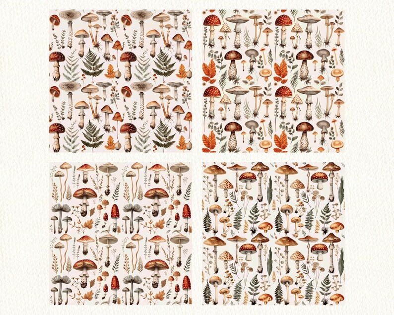 Fall Forest Fungus Pattern Seamless Digital Papers - Printable ...