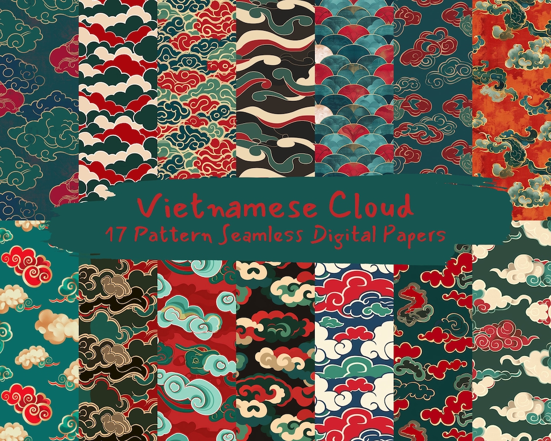 Vietnamese Cloud Pattern Seamless Digital Papers - Printable Scrapbook ...