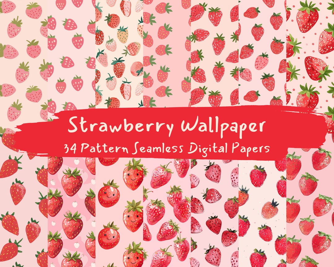 Strawberry Wallpaper Pattern Seamless Digital Papers - Printable ...