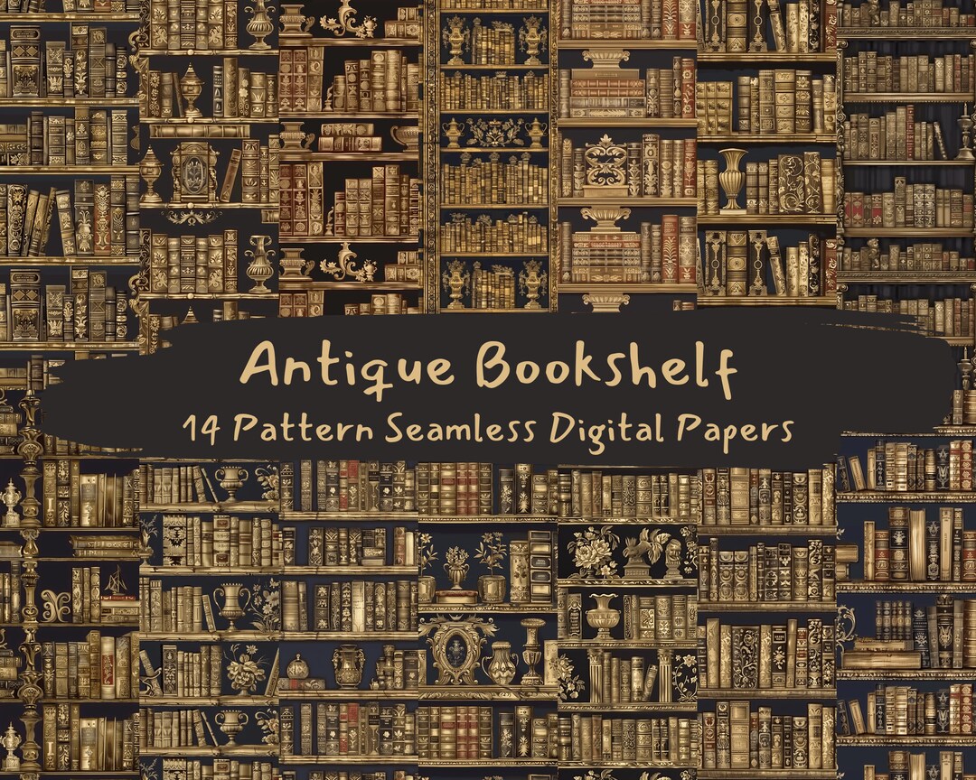 Antique Bookshelf Pattern Seamless Digital Papers - Printable Scrapbook ...