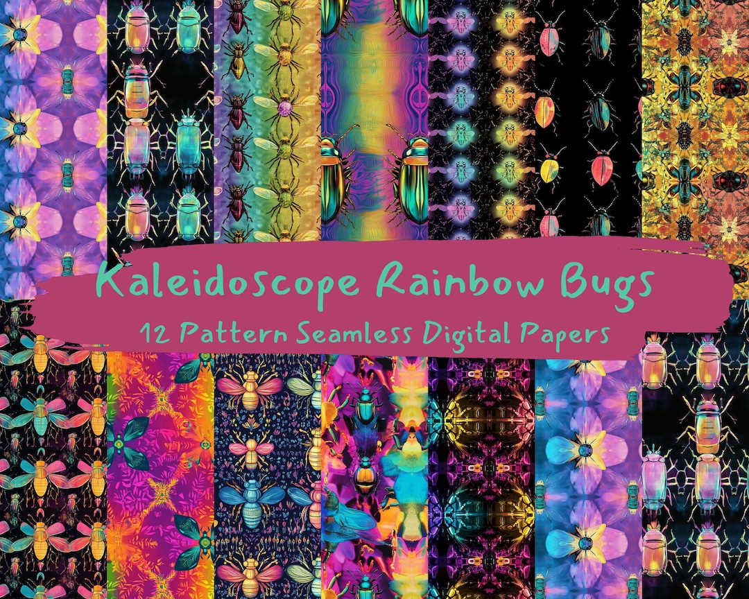 Kaleidoscope Rainbow Bugs Pattern Seamless Digital Papers - Printable ...