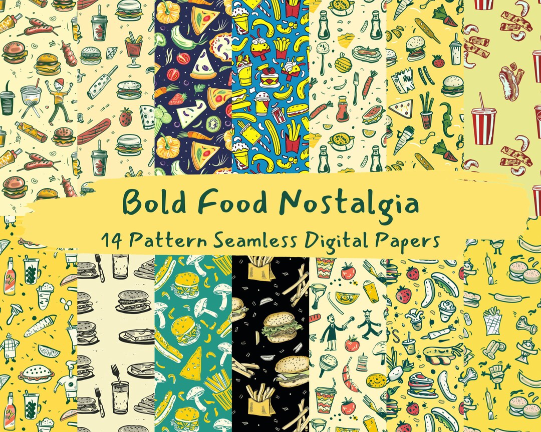 Bold Food Nostalgia Pattern Seamless Digital Papers - Printable ...
