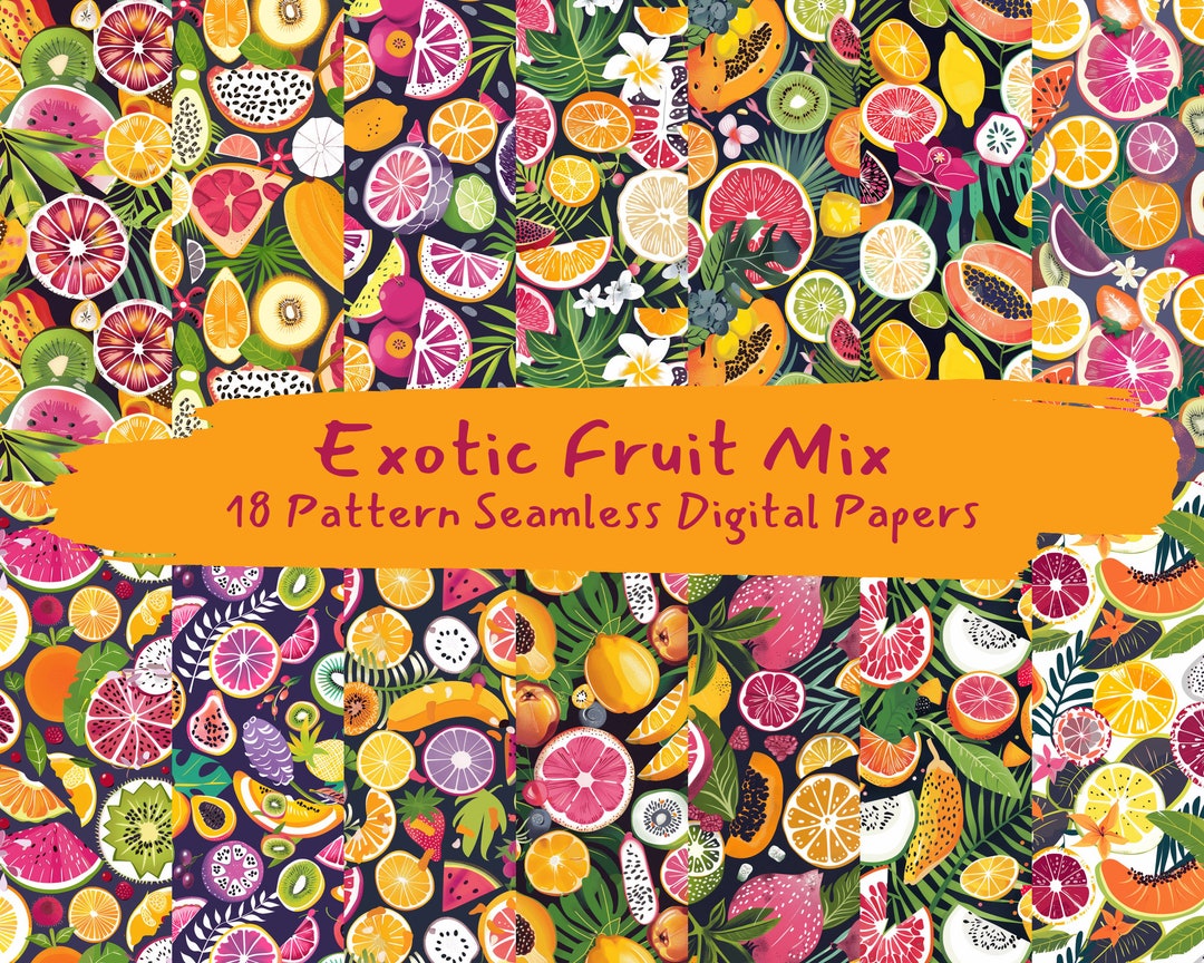 Exotic Fruit Mix Pattern Seamless Digital Papers - Printable Scrapbook ...