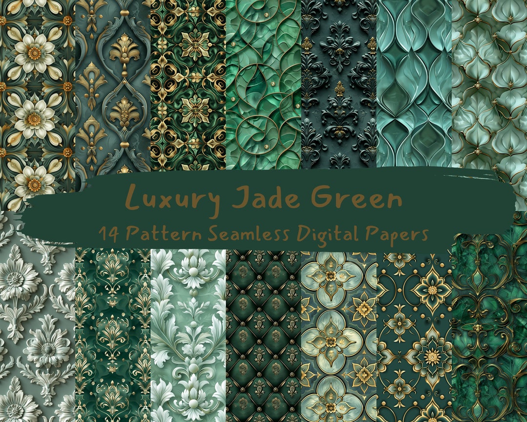 Luxury Jade Green Pattern Seamless Digital Papers - Printable Scrapbook ...