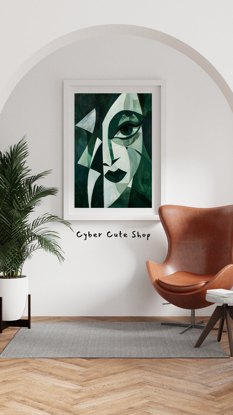 Picasso Style Green Abstract Eye Wall Art Vibrant Digital Art ...