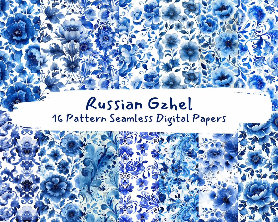 Russian Gzhel Pattern Seamless Digital Papers - Printable Scrapbook ...