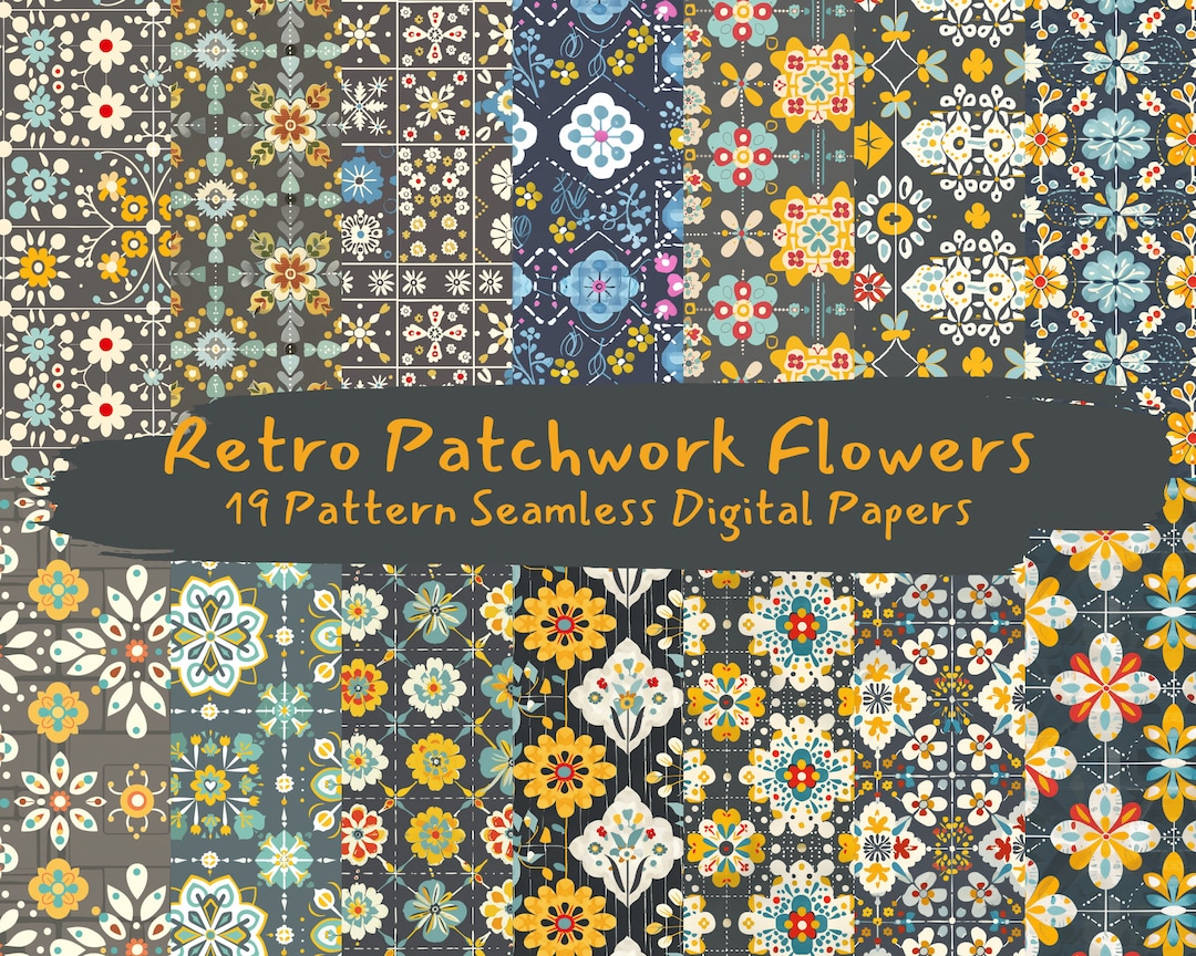 Retro Patchwork Flowers Pattern Seamless Digital Papers - Printable ...
