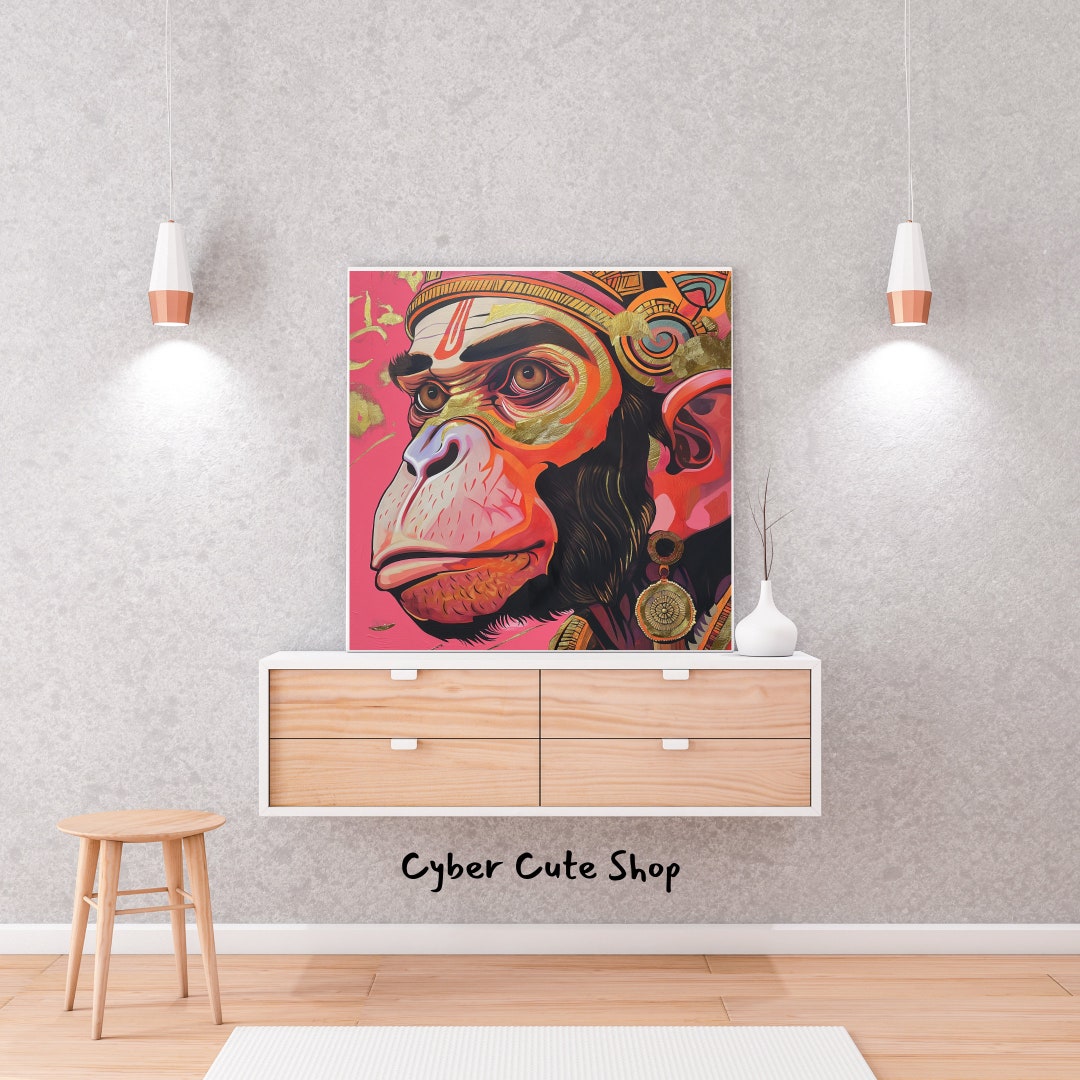 Colorful Hanuman Portrait Wall Art - Bold Vibrant DIGITAL Art Hindu ...