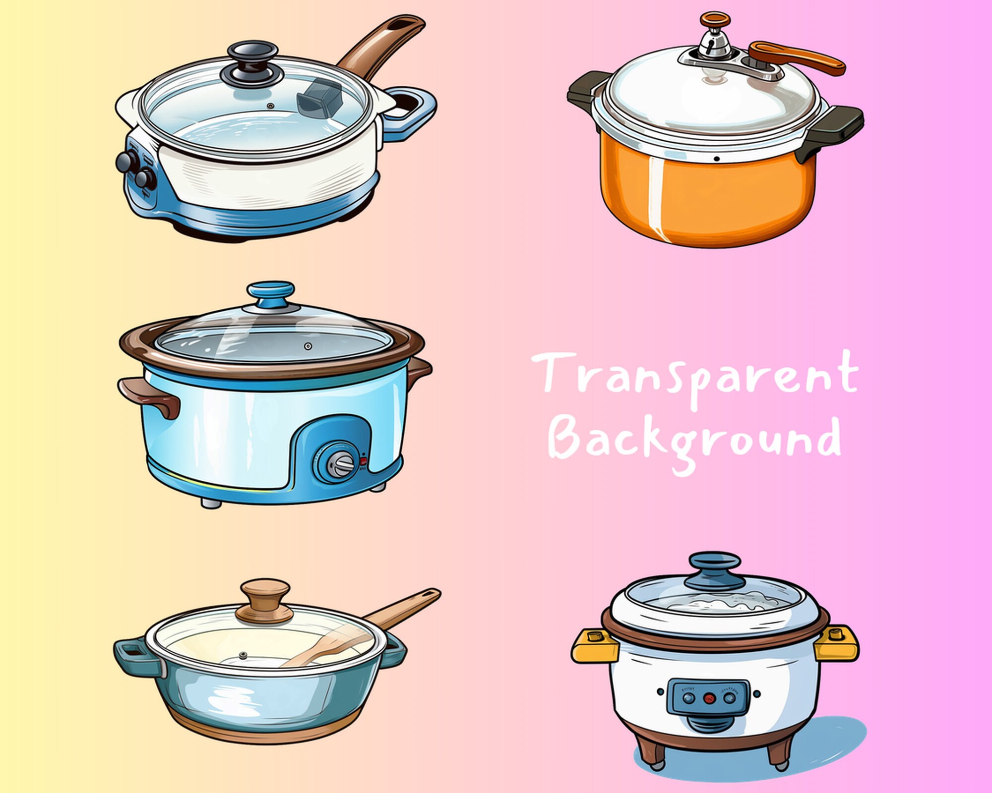 Doodle Home Cooker, Digital Printable Clip Art Graphics in PNG Format ...