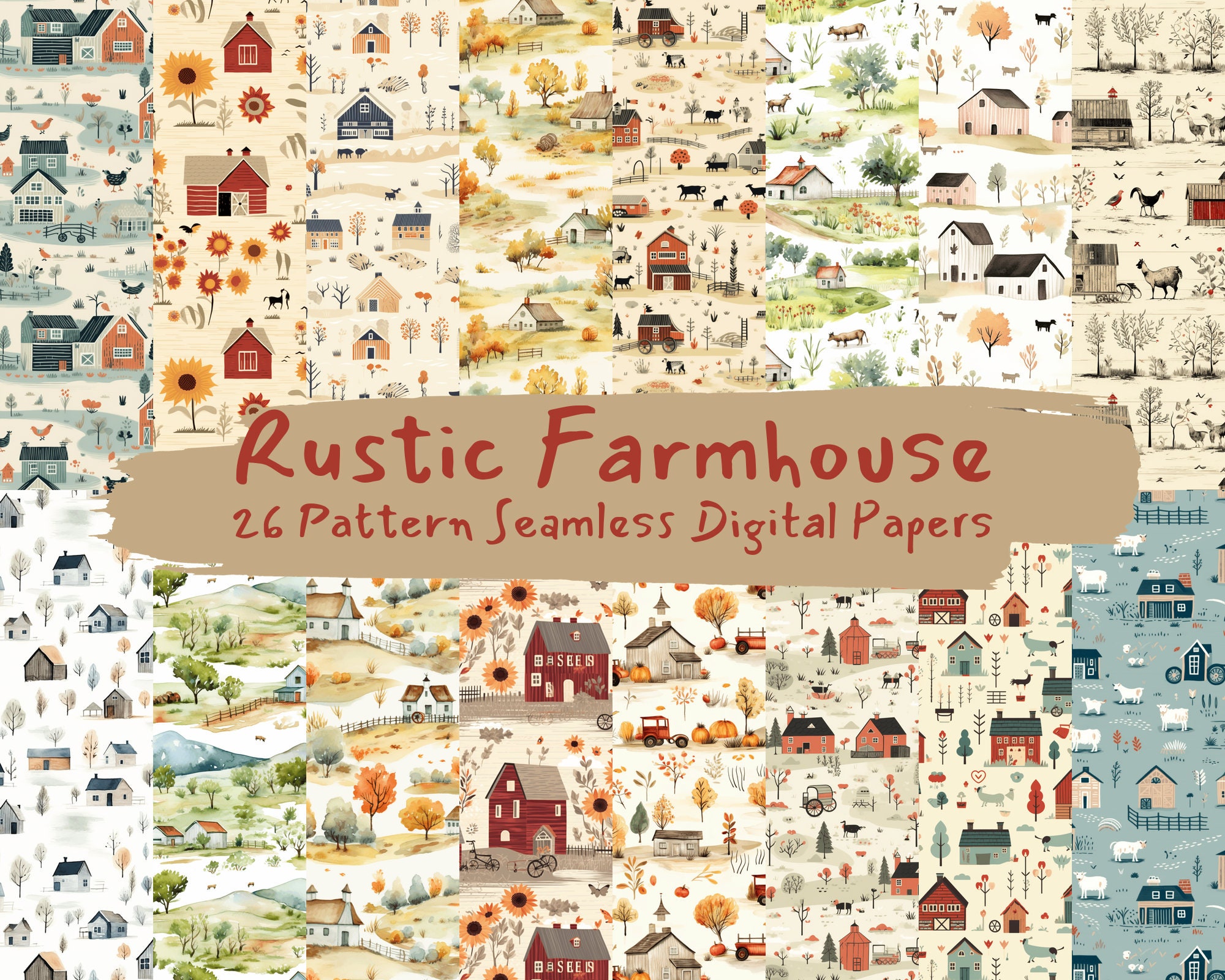 Rustic Farmhouse Pattern Seamless Digital Papers Tile Patterns ...