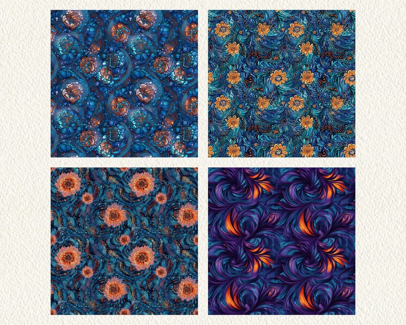Twilight Spiral Floral Pattern Seamless Digital Papers - Printable ...
