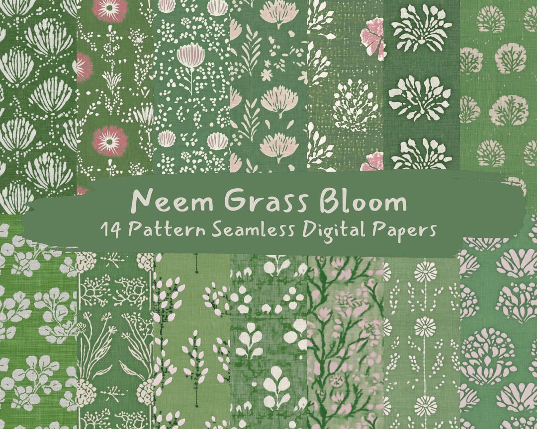 Neem Grass Bloom Pattern Seamless Digital Papers - Printable Scrapbook ...