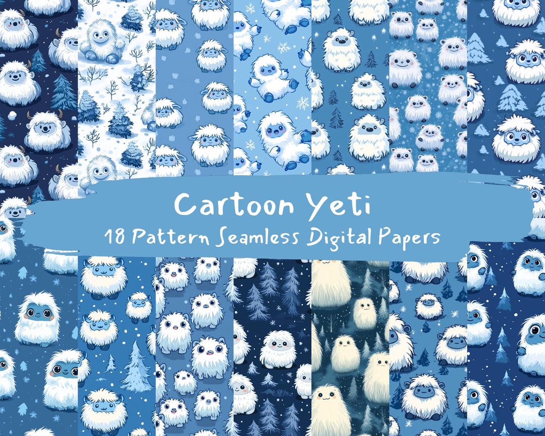 Cartoon Yeti Pattern Seamless Digital Papers - Printable Scrapbook ...