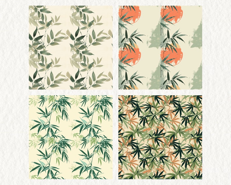 Bamboo Leaf Pattern Seamless Digital Papers - Tile Patterns Printable ...