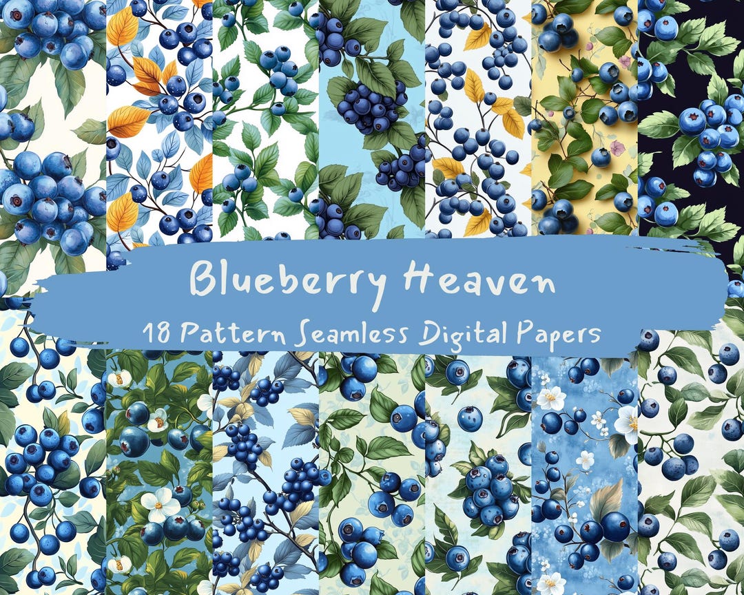Blueberry Heaven Pattern Seamless Digital Papers - Printable Scrapbook ...