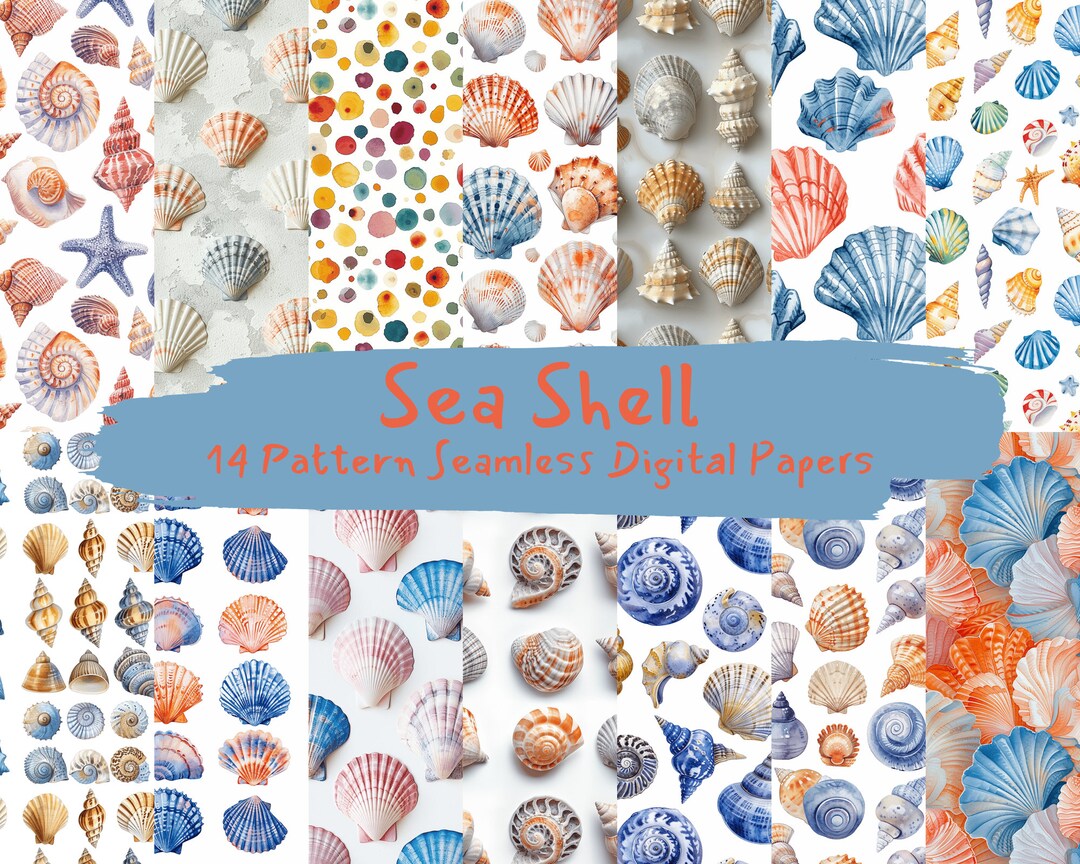 Sea Shell Pattern Seamless Digital Papers - Printable Scrapbook Paper ...