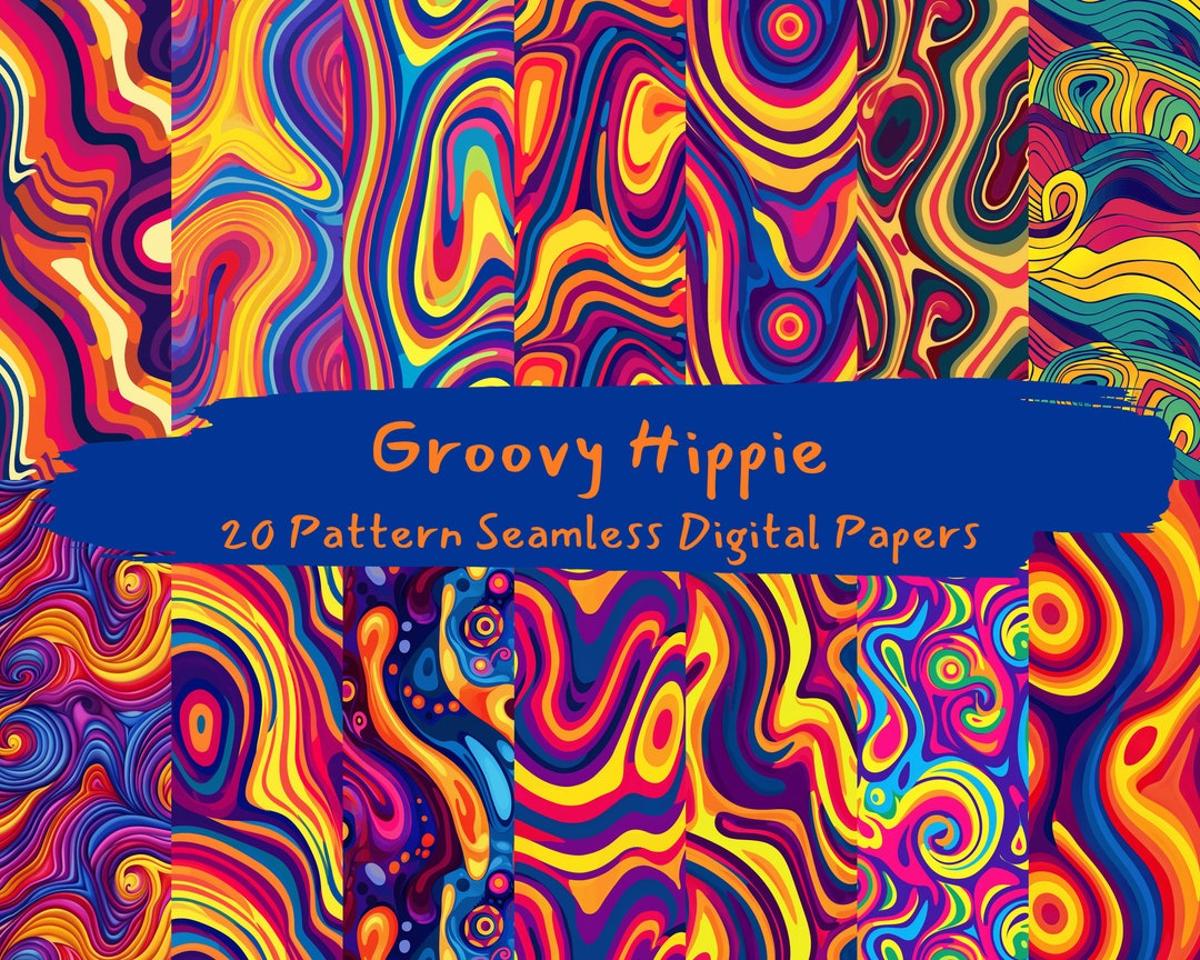 Groovy Hippie Pattern Seamless Digital Papers - Printable Scrapbook ...