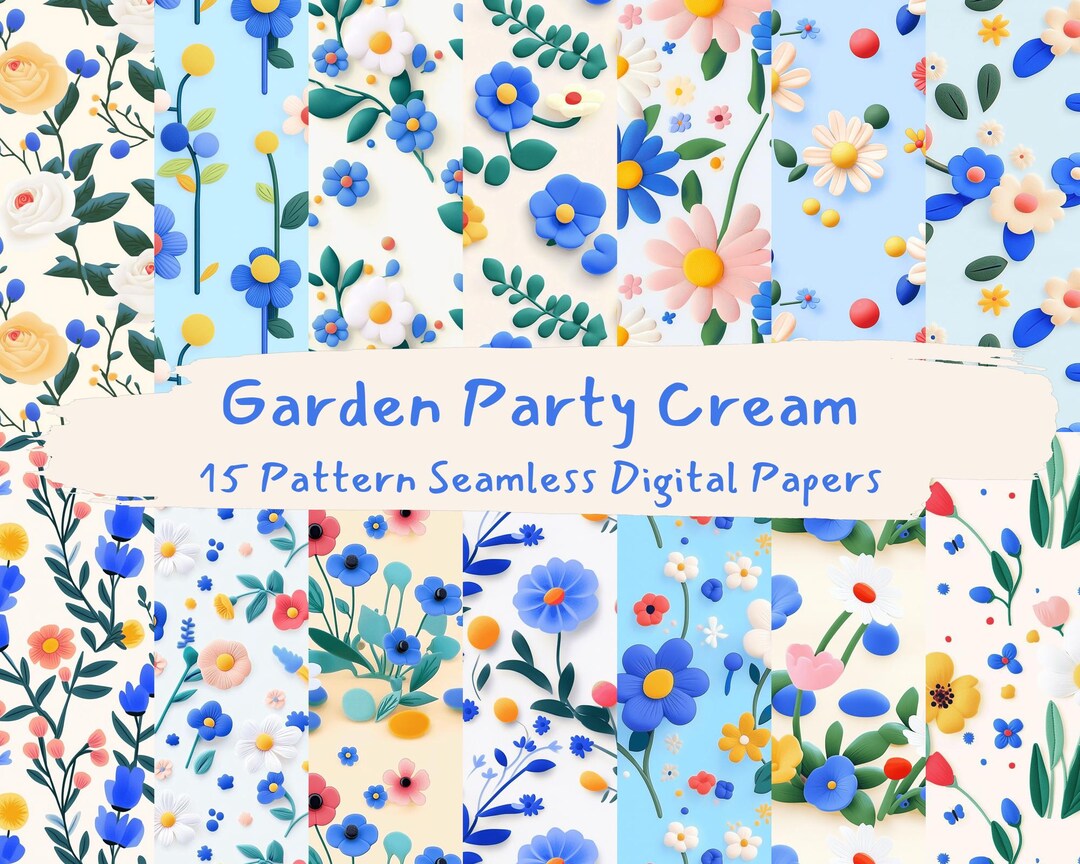 Garden Party Cream Pattern Seamless Digital Papers - Printable ...