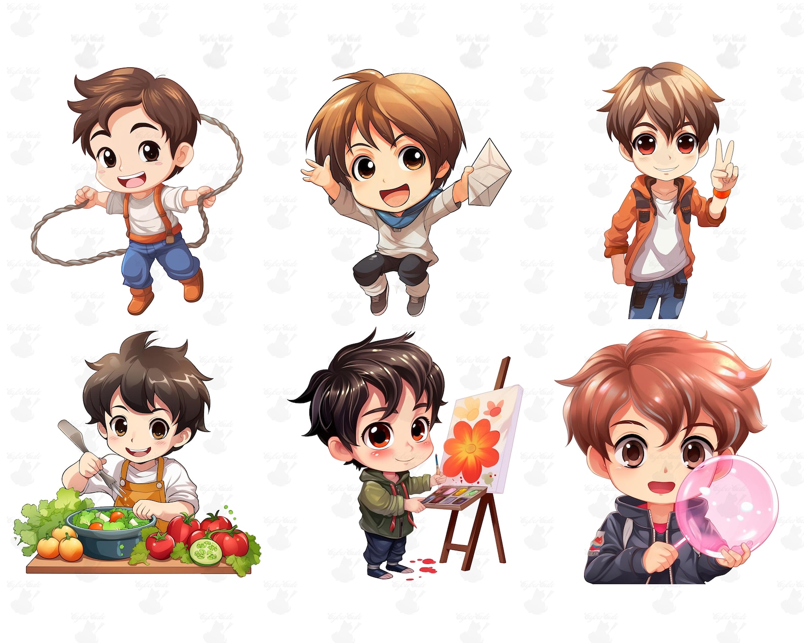 Boy Cartoon Digital Printable Clipart Bundle in PNG Format Transparent ...