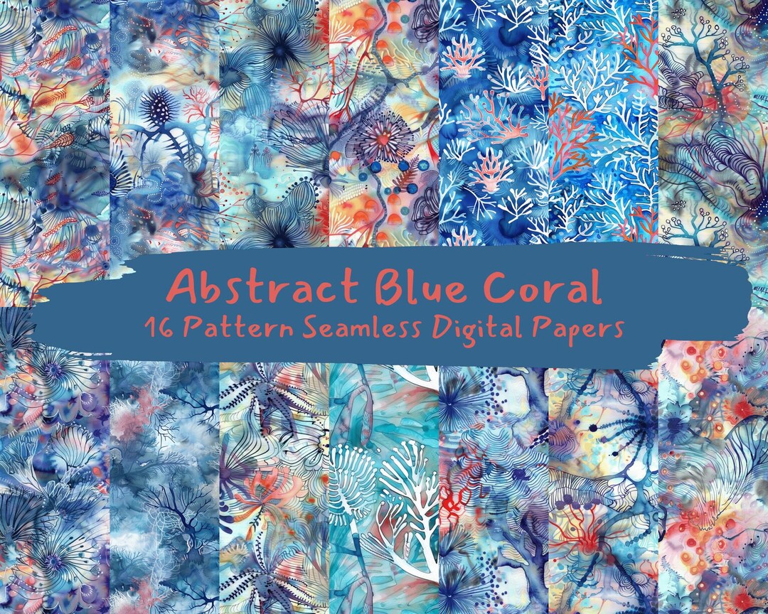 Abstract Blue Coral Pattern Seamless Digital Papers - Printable ...