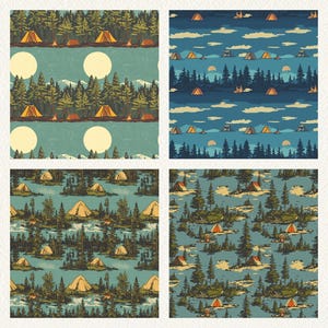 Vintage Camping Pattern Seamless Digital Papers - Printable Scrapbook ...