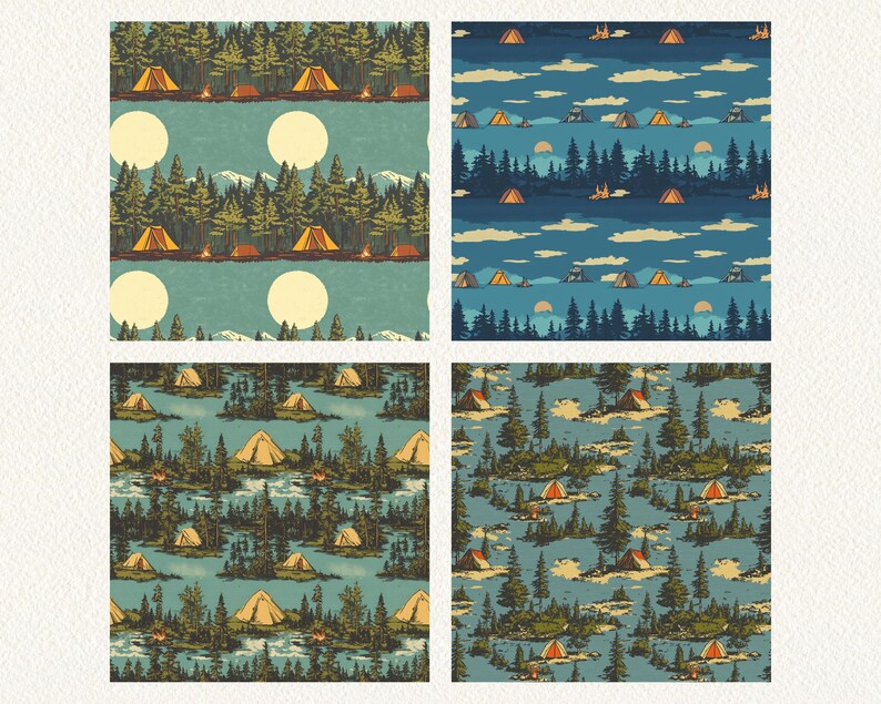 Vintage Camping Pattern Seamless Digital Papers - Printable Scrapbook ...