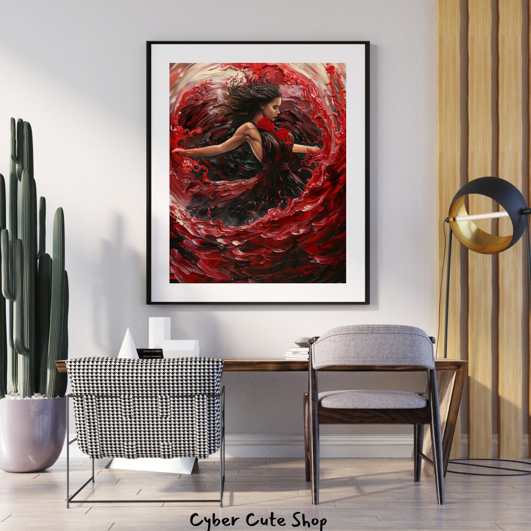 Red Tempest Dance - Bold Abstract Digital Art Print | Vibrant Wall ...