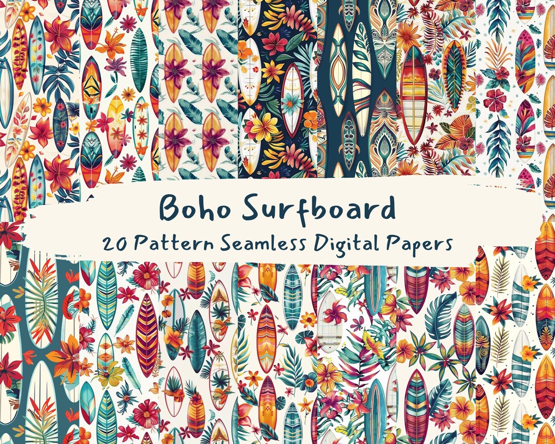Boho Surfboard Pattern Seamless Digital Papers - Printable Scrapbook ...